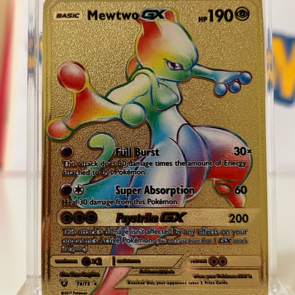 Pokémon | Toys | Pokmon Mewtwo Gx 7673 Gold Metal Card Rare | Poshmark